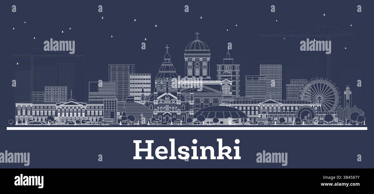 Outline Helsinki Finland City Skyline with white Buildings. Vector ...
