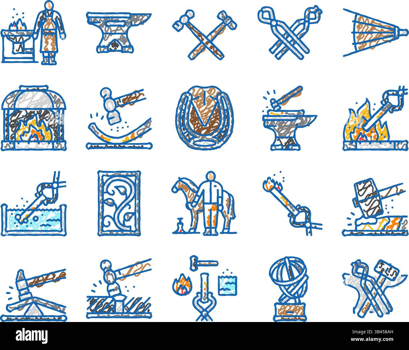 Blacksmith forging glowing horseshoe hammer Stock Vector Images - Alamy
