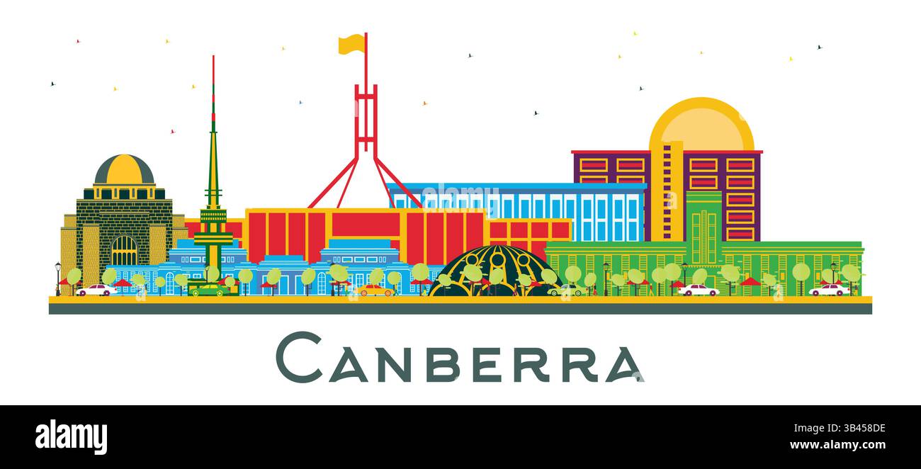 Canberra Australia City Skyline with Color Buildings isolated on white ...