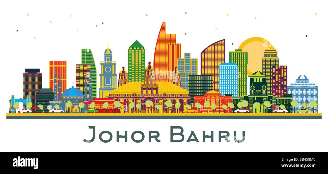 Johor Bahru Malaysia City Skyline with Color Buildings isolated on ...