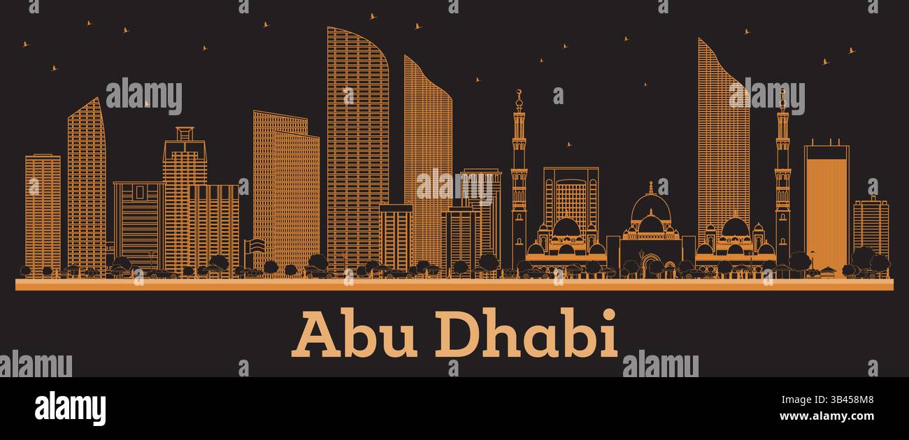 Outline Abu Dhabi UAE City Skyline with orange Buildings. Vector Illustration. Business Travel ...