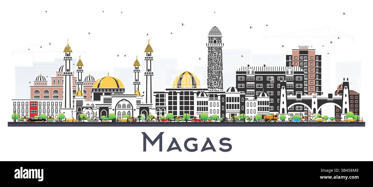Magas Russia city skyline with color buildings isolated on white ...