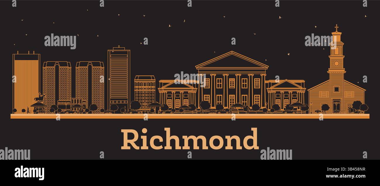 Outline Richmond Virginia City Skyline with orange Buildings. Vector ...