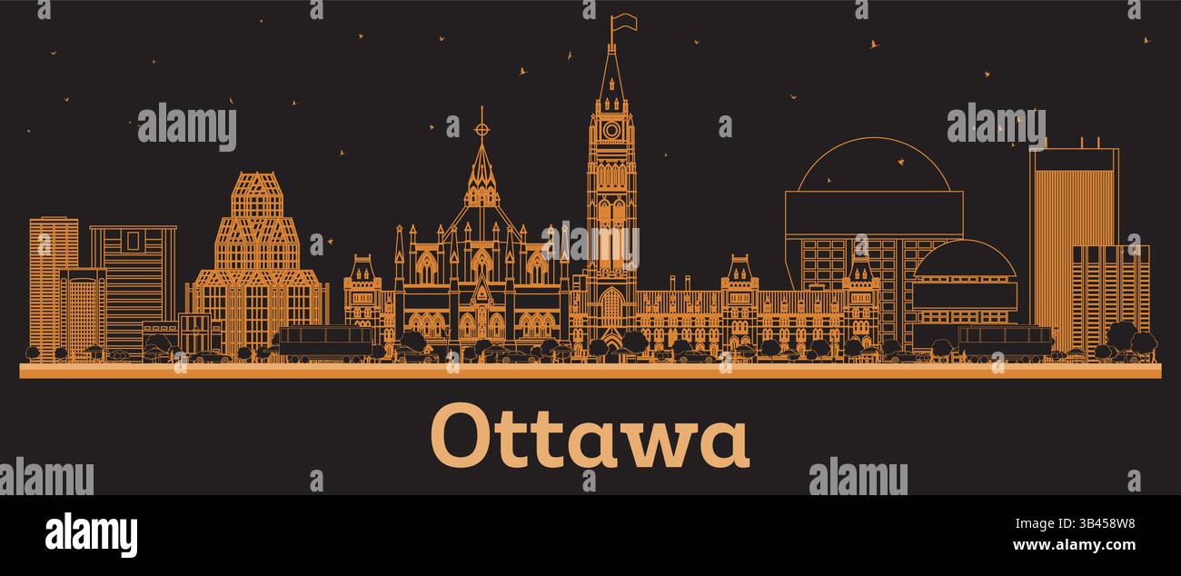 Outline Ottawa Canada City Skyline with orange Buildings. Vector ...