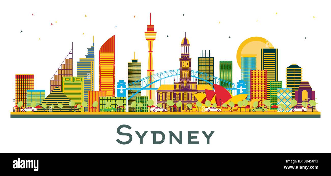 Sydney Australia City Skyline with Color Buildings isolated on white ...