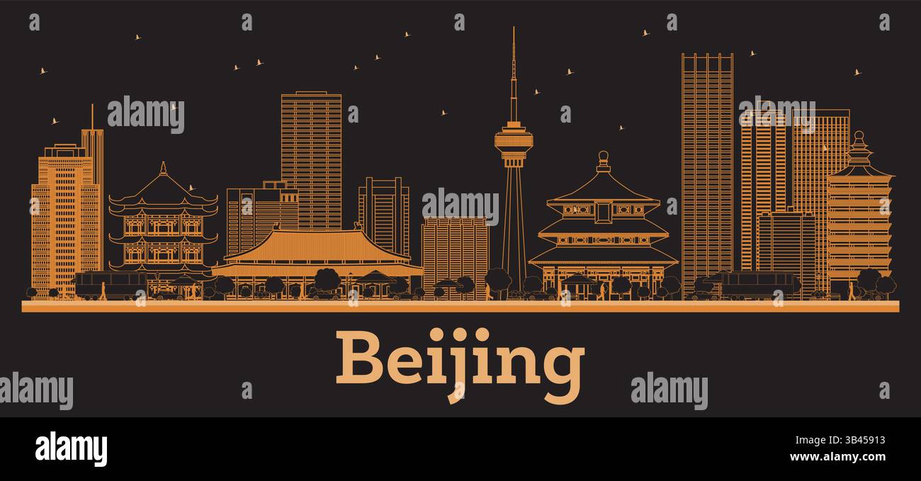 Outline Beijing China City Skyline with orange Buildings. Vector ...
