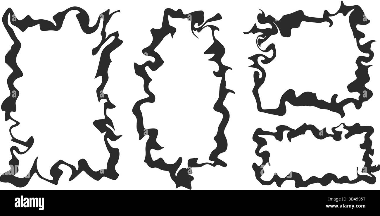 Wavy border frames. Rectangle square scallop shapes. Squiggle hand ...