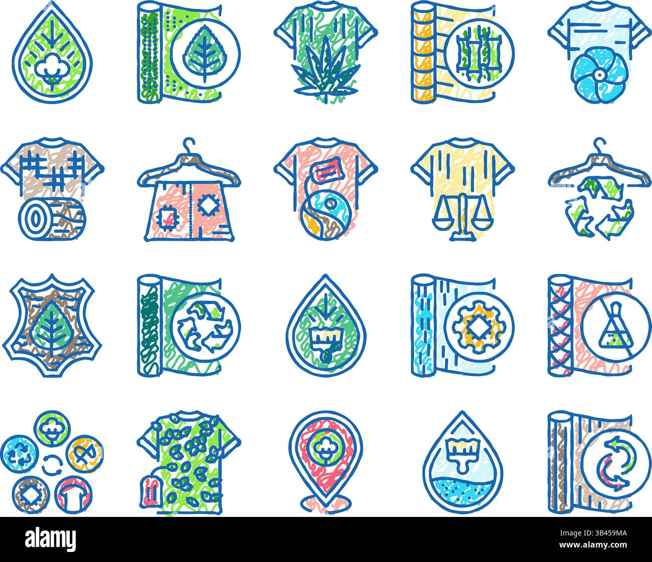 sustainable fashion textile eco icons hand drawn Stock Vector Image ...