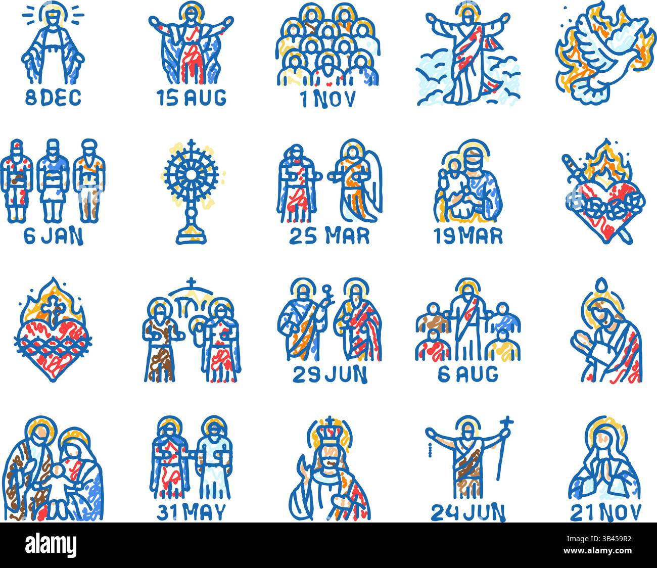catholic holidays church easter icons hand drawn Stock Vector Image ...