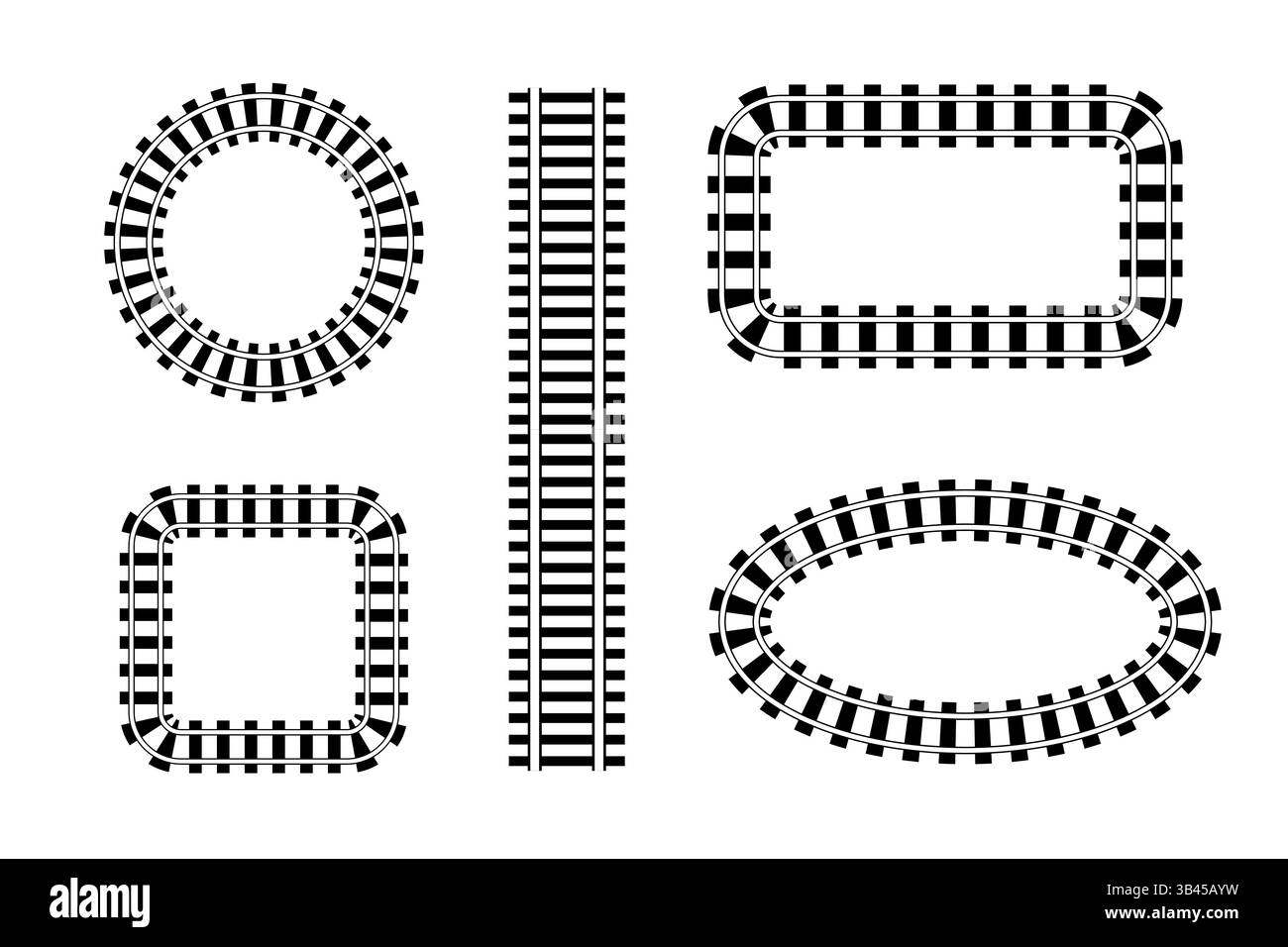 Set of railway tracks in straight, circular, rectangular, and oval ...