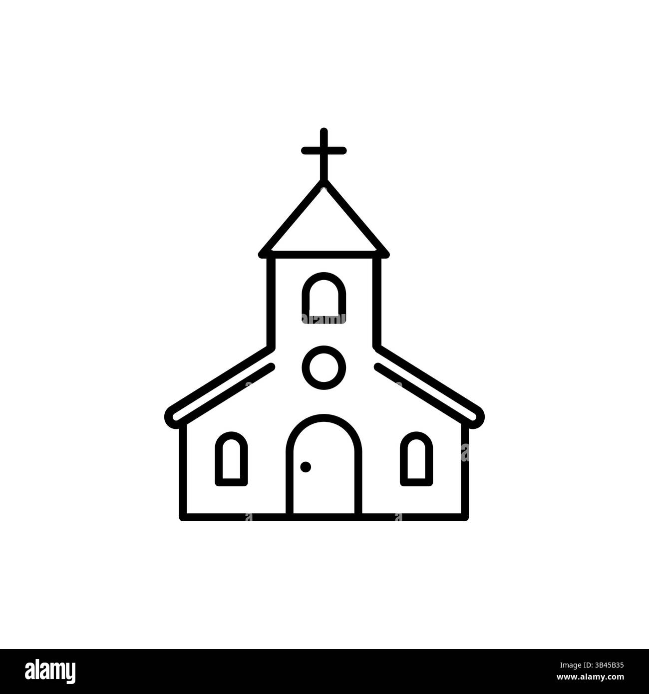 Minimalistic black outline of a church building with a cross ...