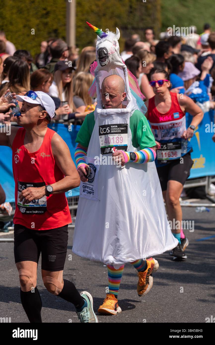 Fun runner in unicorn costume competing in the 2025 TCS London Marathon ...