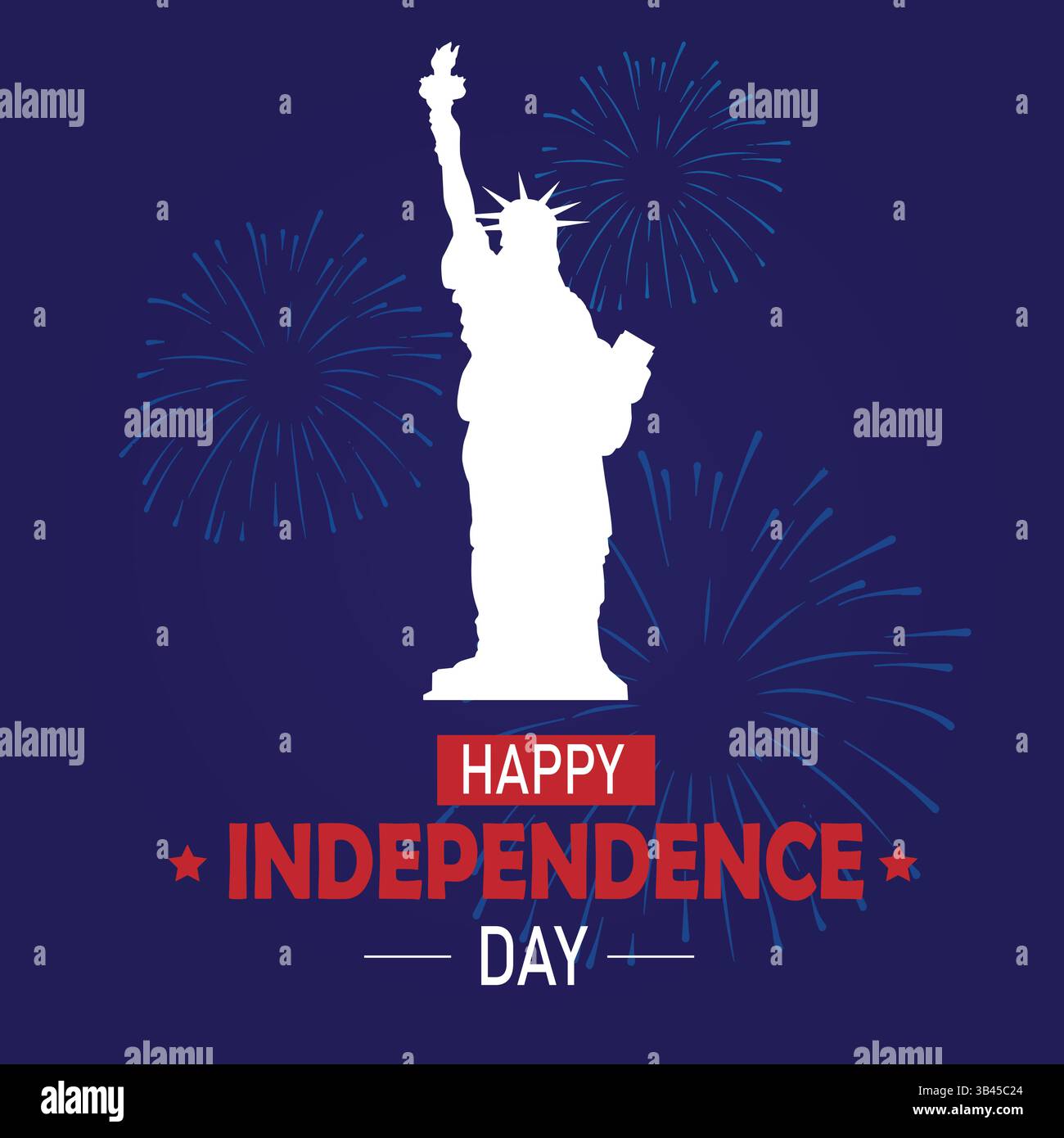 4th of July poster featuring The Statue of Liberty isolated on a blue ...