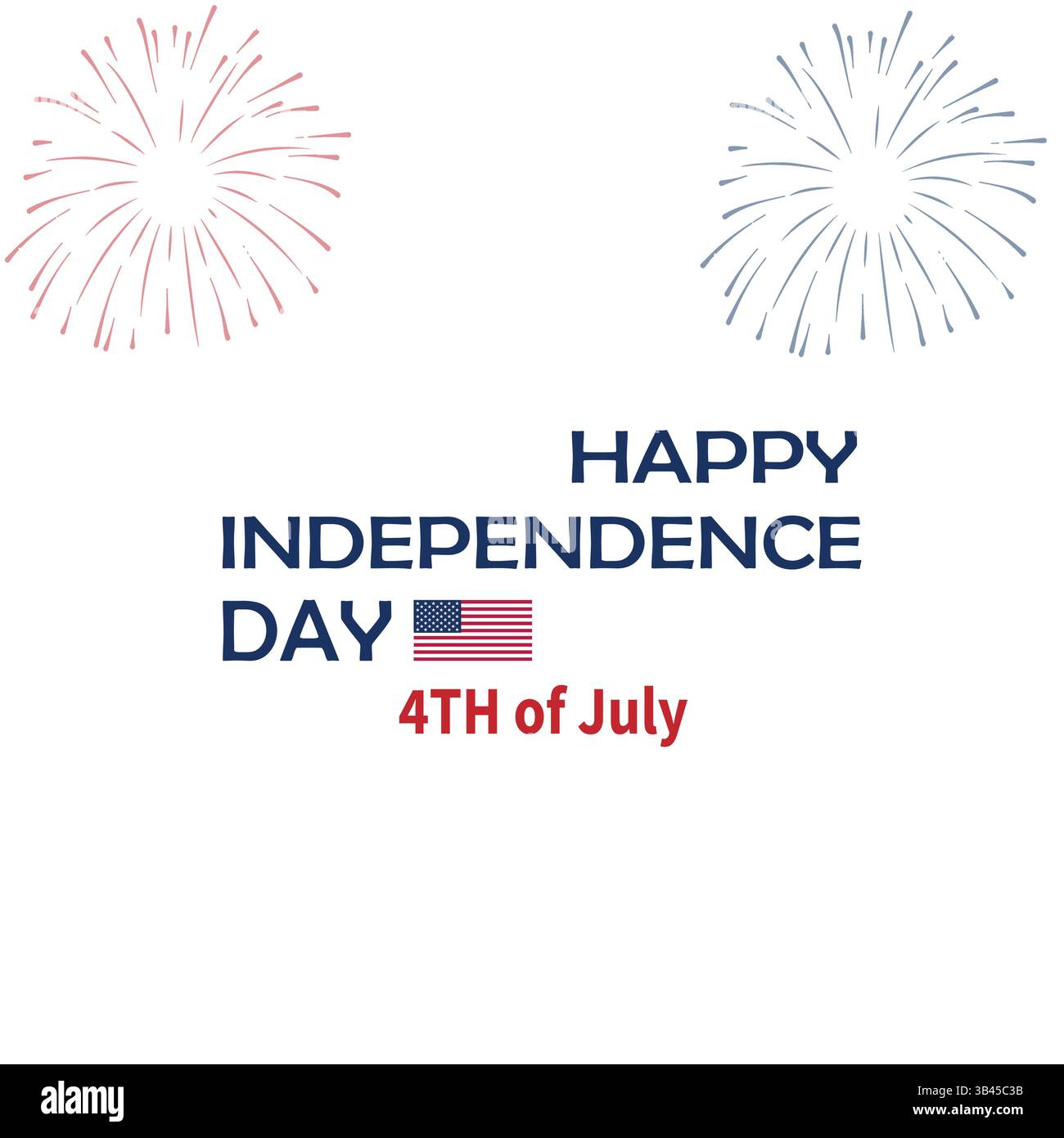 4th of July poster with American Flag, fireworks, on white background ...