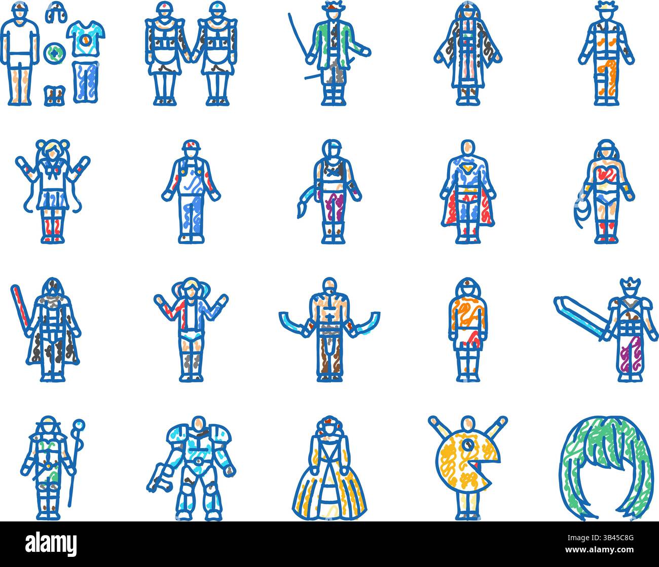 cosplay comic movie anime icons hand drawn Stock Vector Image & Art - Alamy
