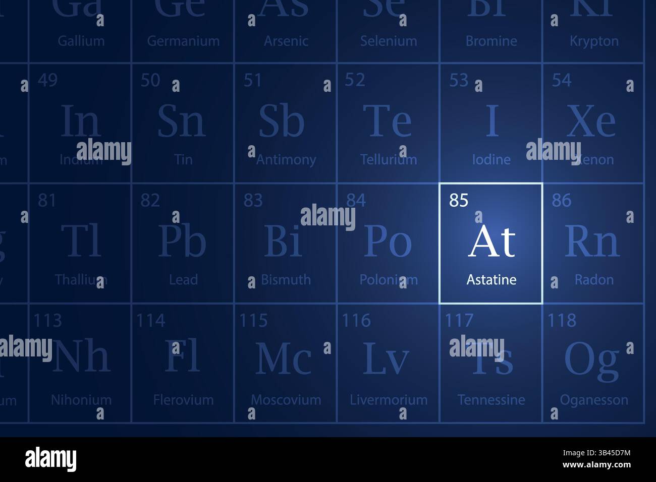 Astatine highlighted element in periodic table with glowing effect ...