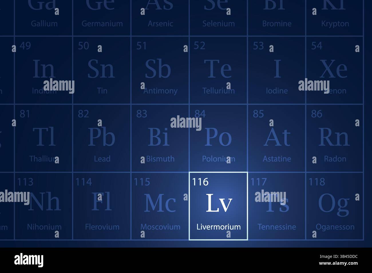 Livermorium highlighted element in periodic table with glowing effect ...
