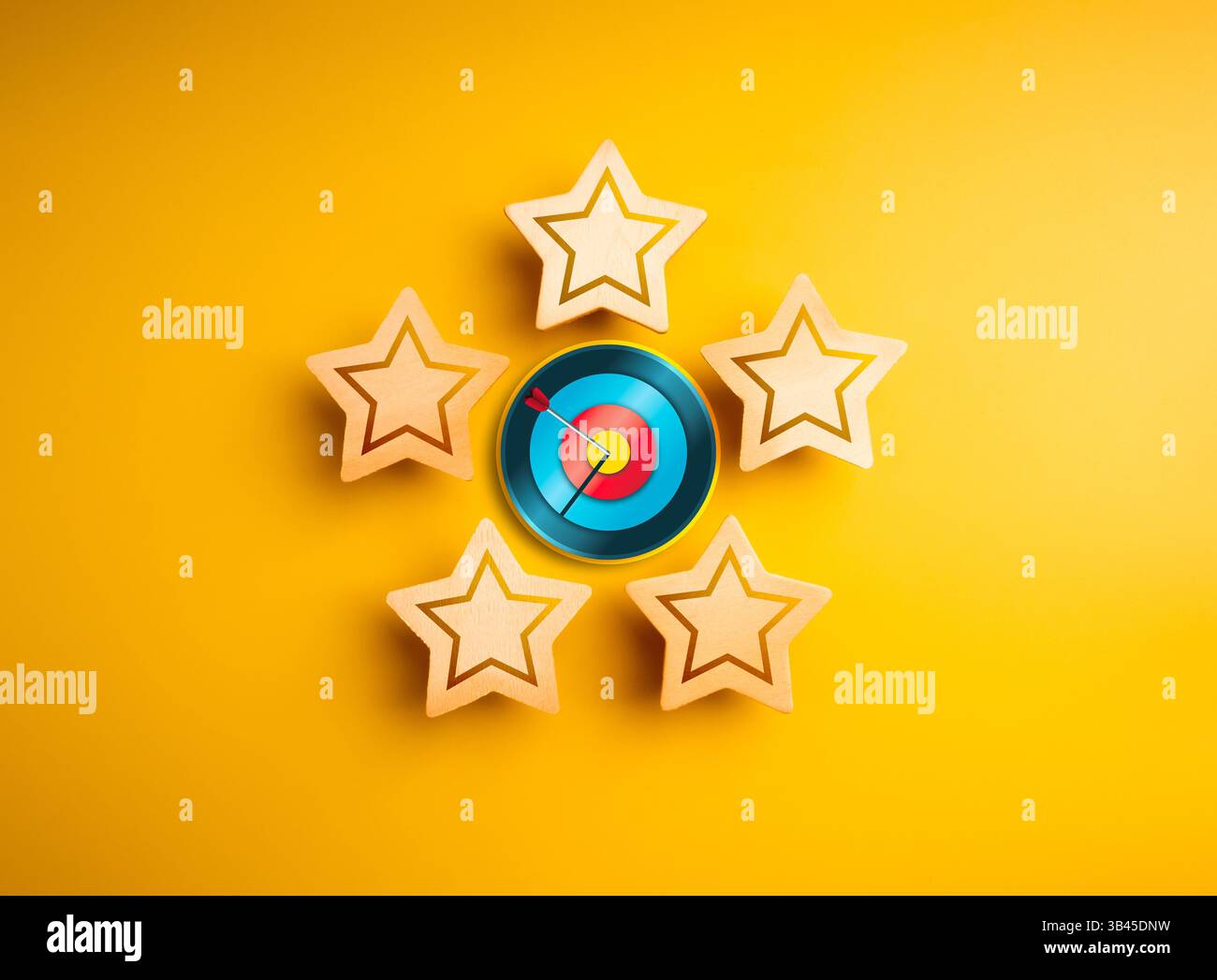 3d Goal target icon surround with five stars ratings on yellow ...