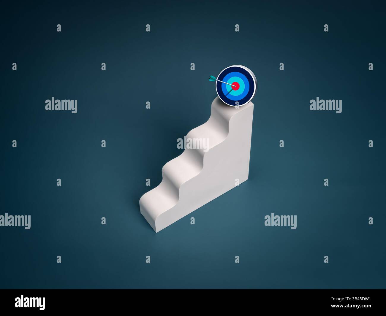 3d goal target icon on top white minimalist geometric staircase as ...