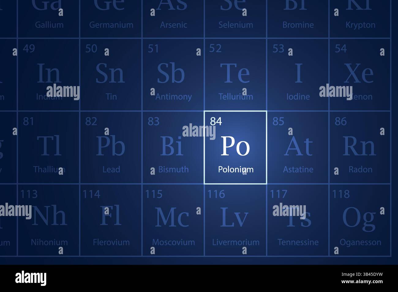 Polonium highlighted element in periodic table with glowing effect ...