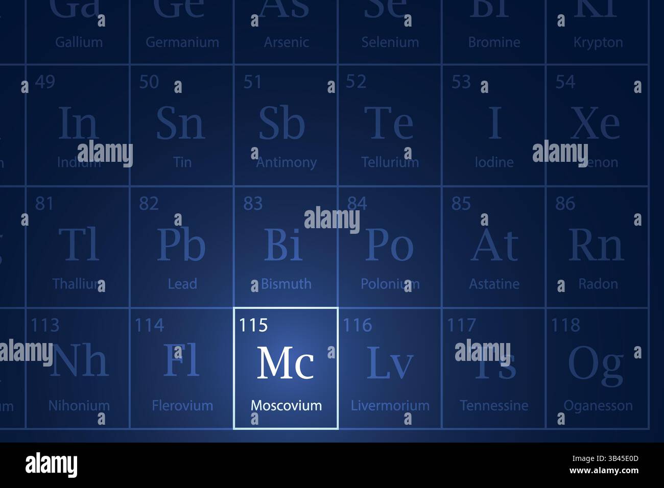 Moscovium highlighted element in periodic table with glowing effect ...