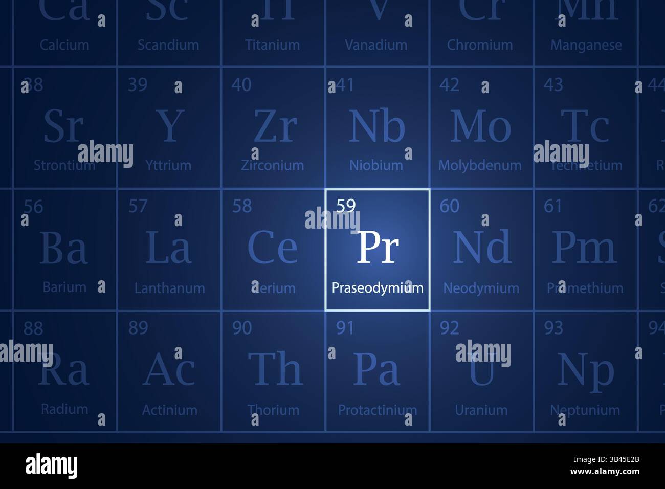 Praseodymium highlighted element in periodic table with glowing effect ...