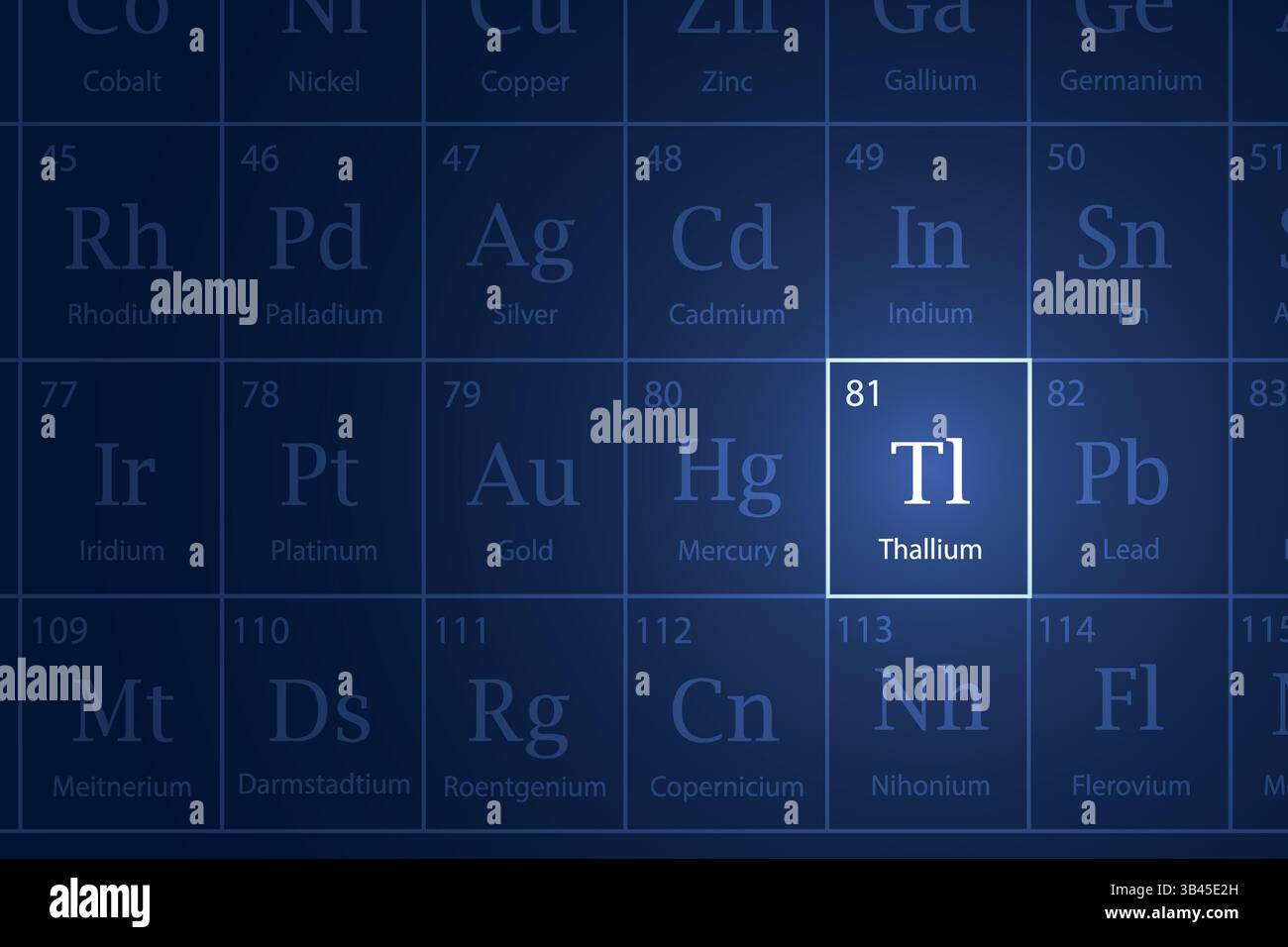 Thallium highlighted element in periodic table with glowing effect ...