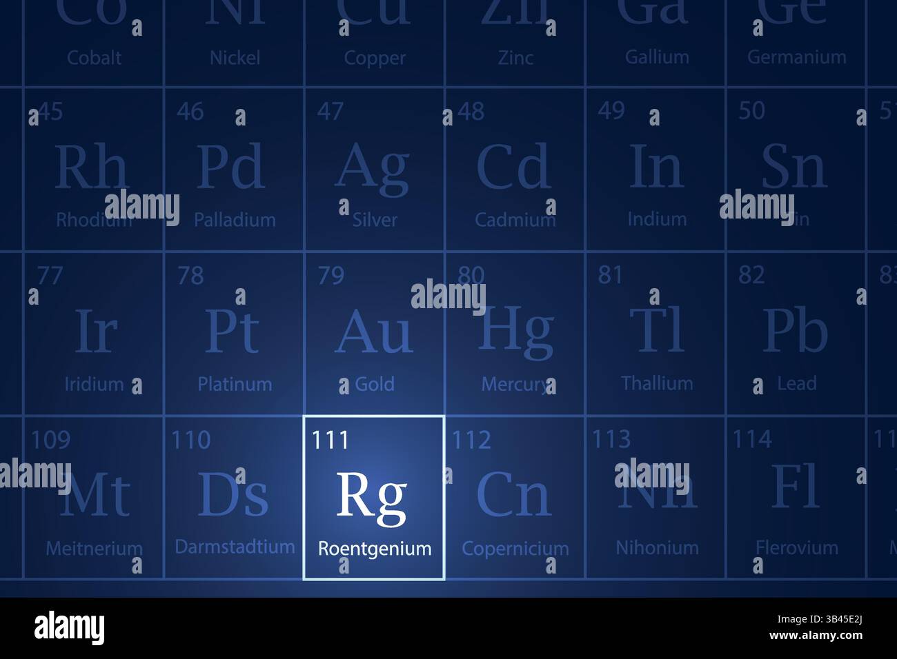 Roentgenium highlighted element in periodic table with glowing effect ...