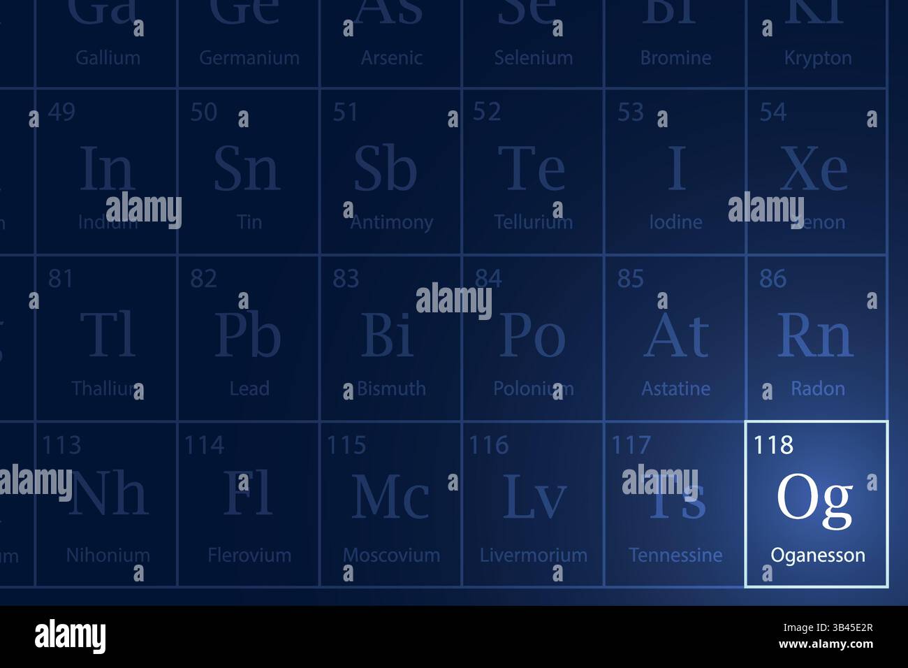 Oganesson highlighted element in periodic table with glowing effect ...