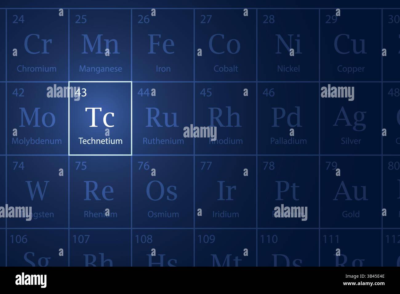Technetium highlighted element in periodic table with glowing effect ...