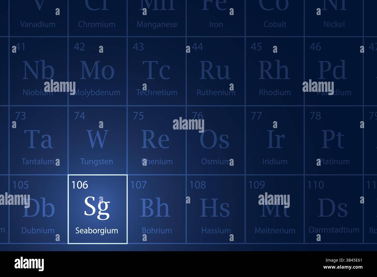 Seaborgium highlighted element in periodic table with glowing effect ...