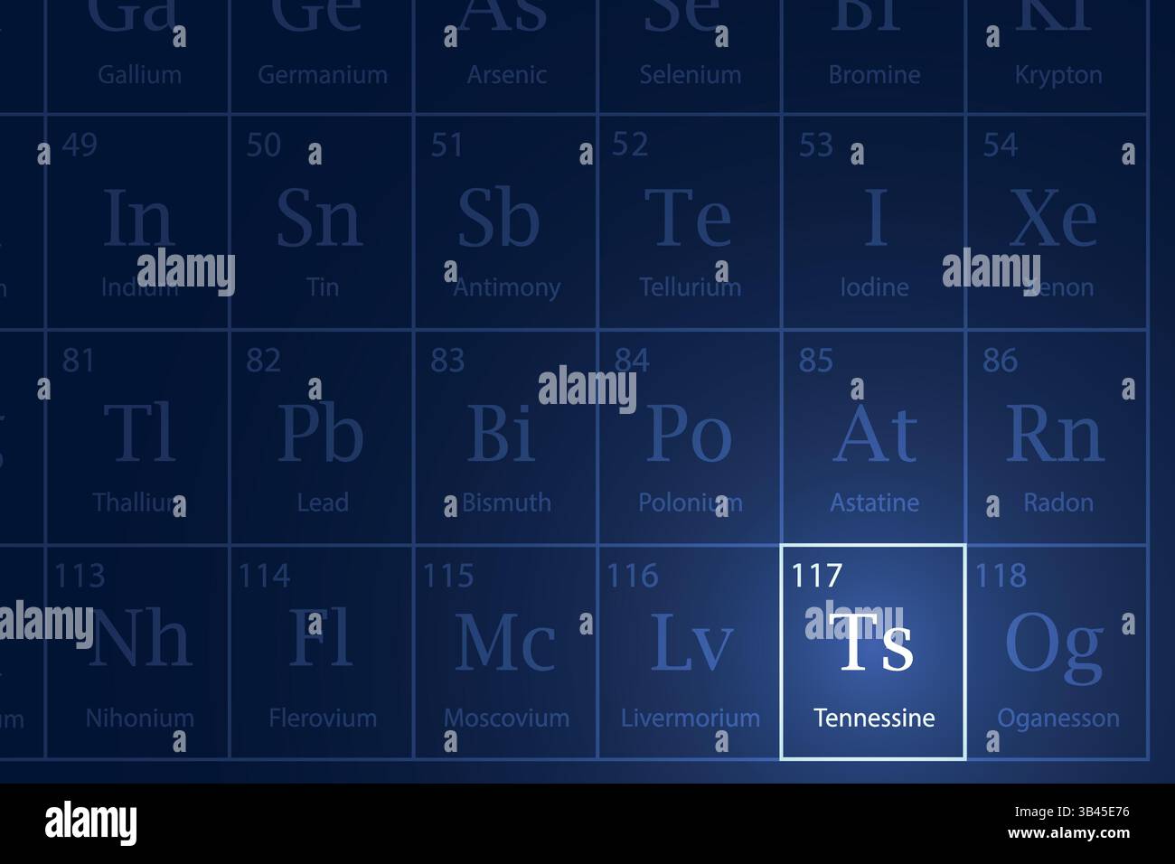 Tennessine highlighted element in periodic table with glowing effect ...