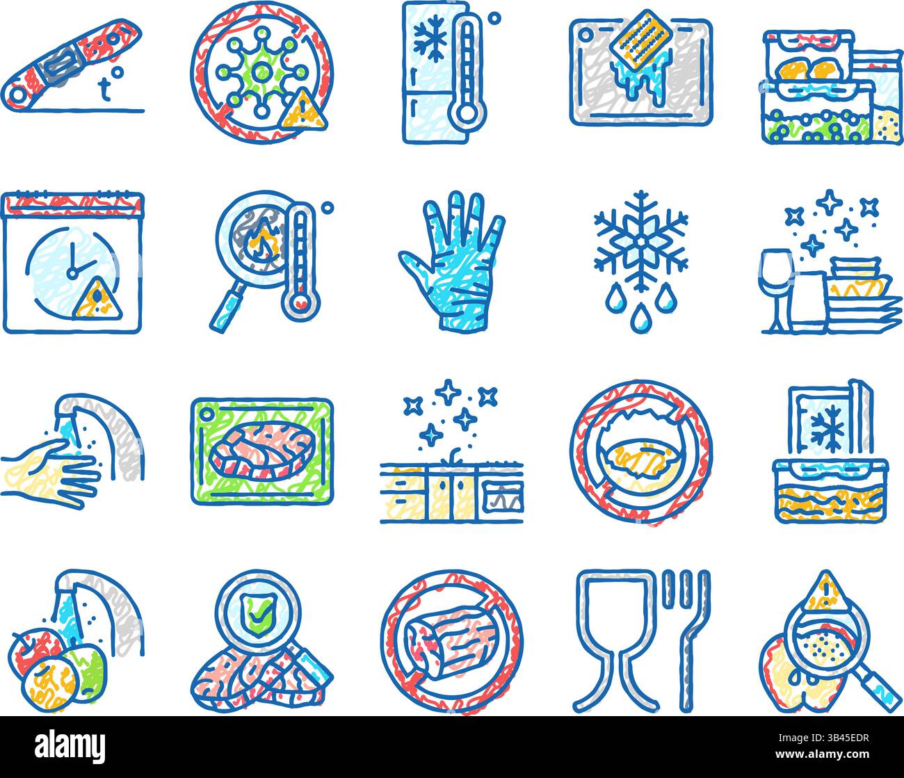 food safety hygiene inspection icons hand drawn Stock Vector Image ...