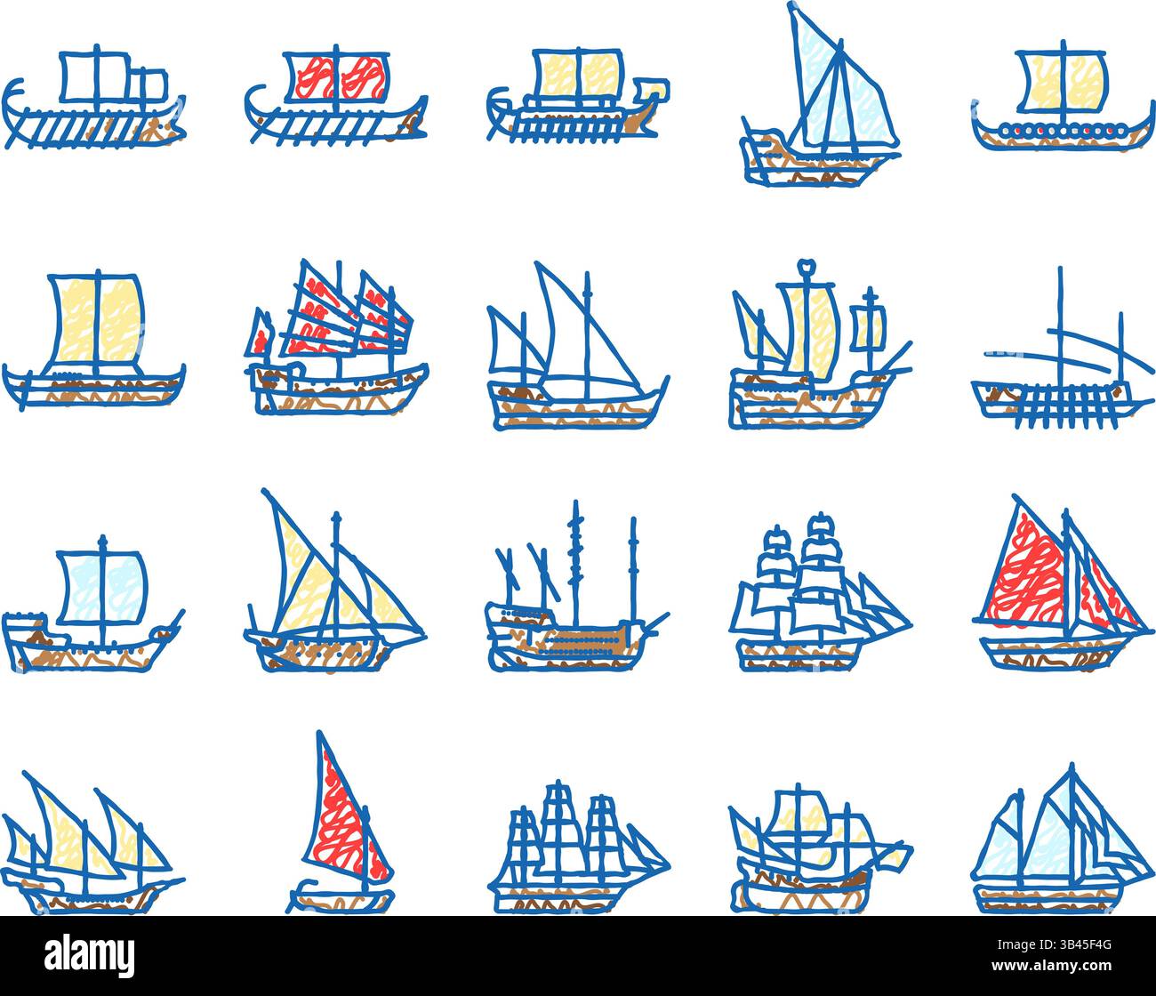 ancient ship maritime vessel icons hand drawn Stock Vector Image & Art ...