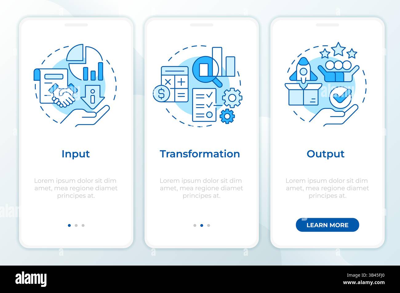 Workflow Key Components Blue Onboarding Mobile App Screen Stock Vector