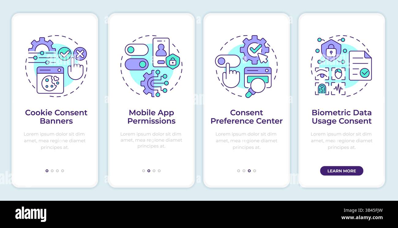 Examples of consent management onboarding mobile app screen Stock ...
