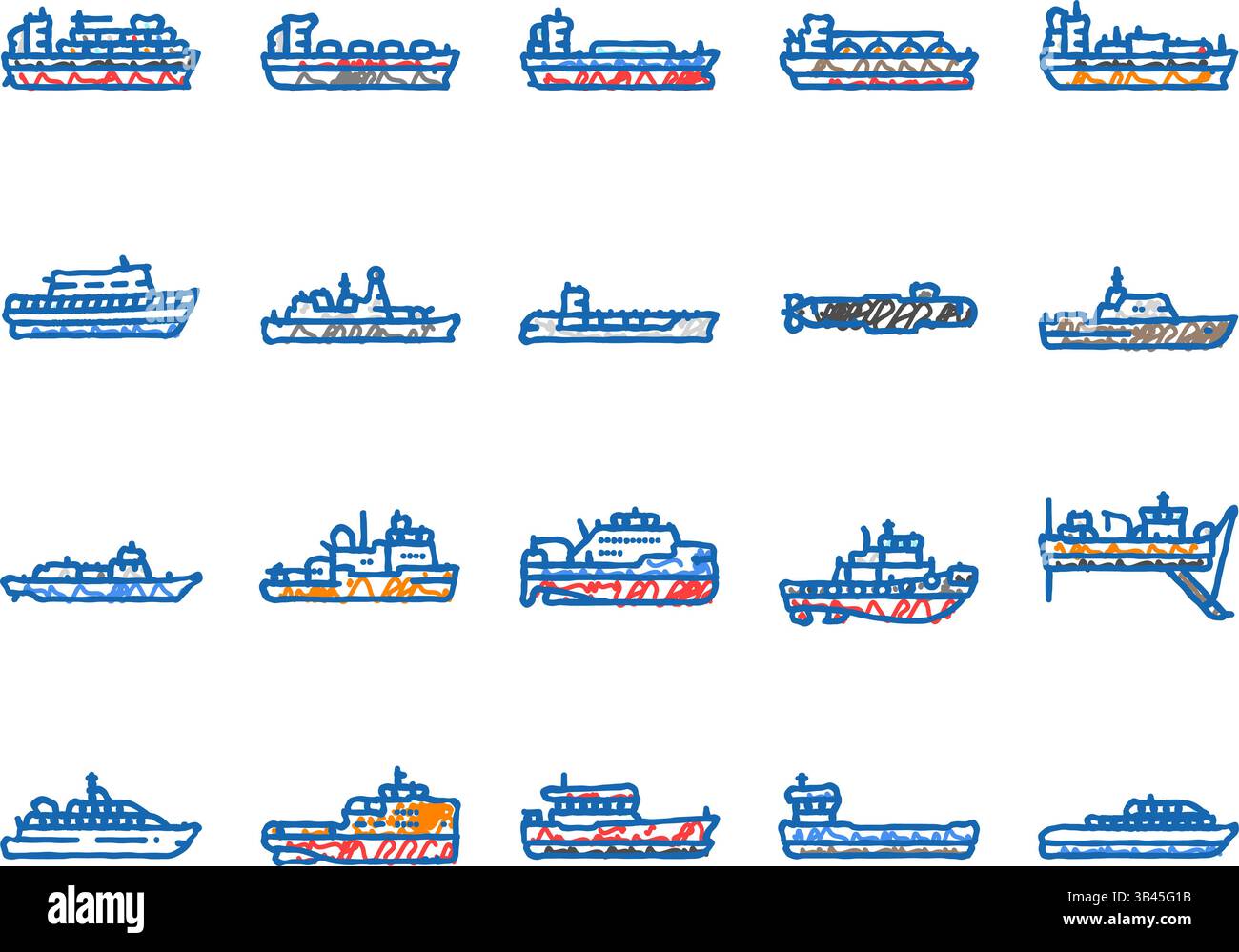 ship cargo maritime navigation icons hand drawn Stock Vector Image ...