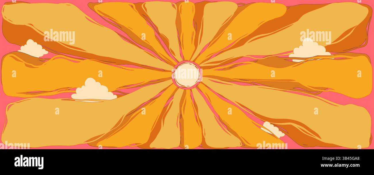 Horizontal Retro Summer Background with Sun and Clouds. Abstract ...