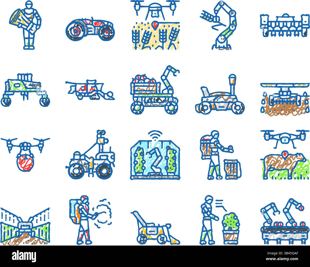 robot harvests automation icons hand drawn Stock Vector Image & Art - Alamy