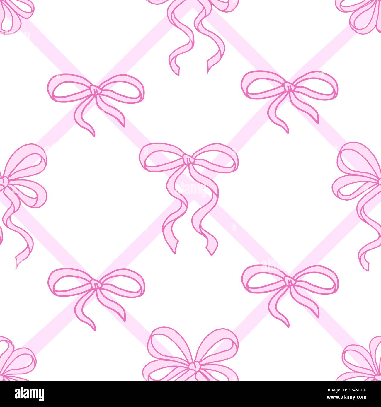 Coquette seamless pattern Pink Ribbon Bow. Pretty Girly bows on white ...