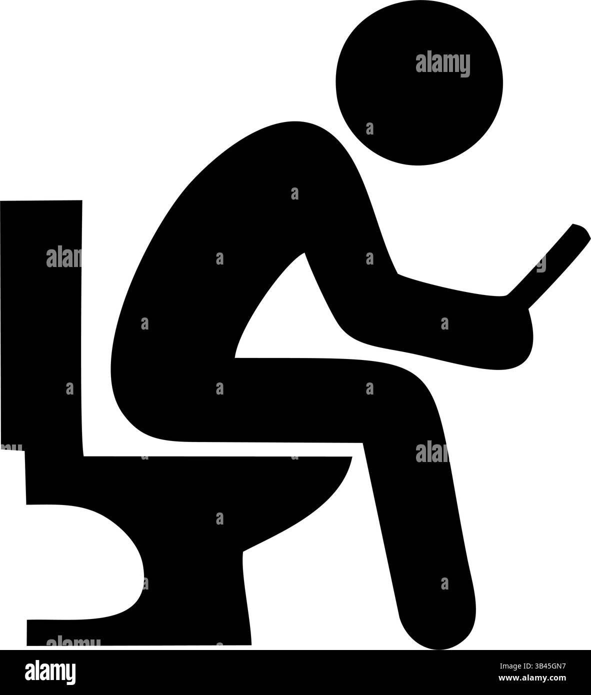 A simple, black and white graphic of a person sitting on a toilet using ...