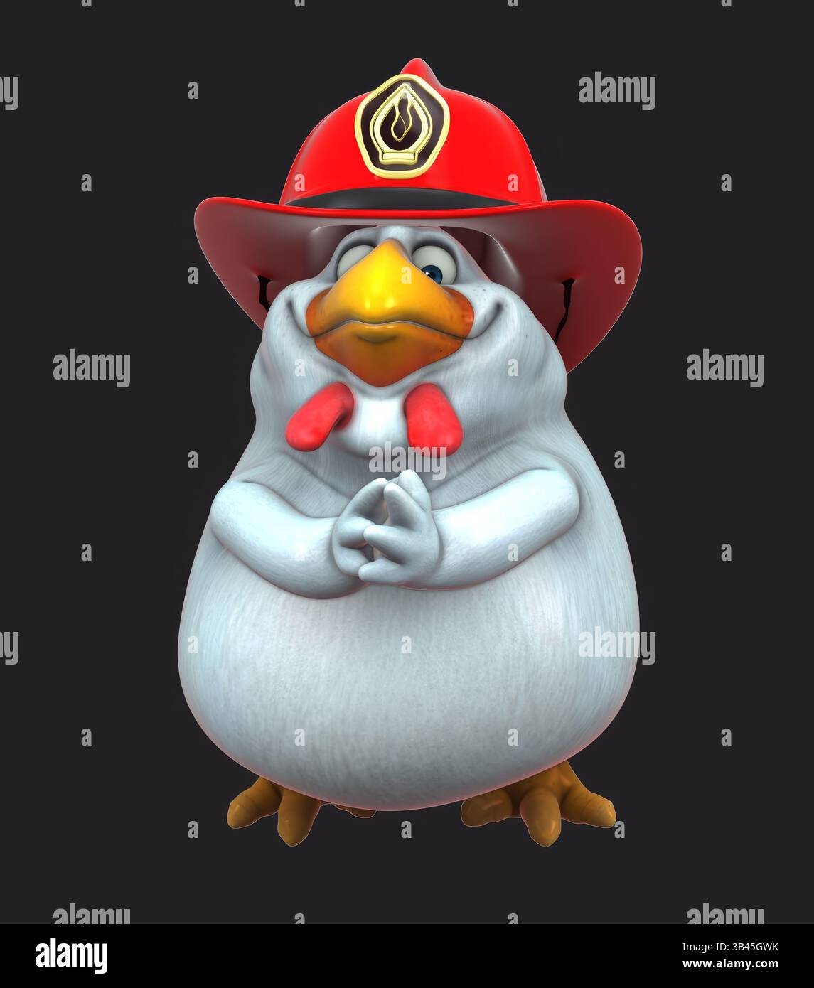 Fun 3D cartoon firefighter chicken Stock Photo - Alamy