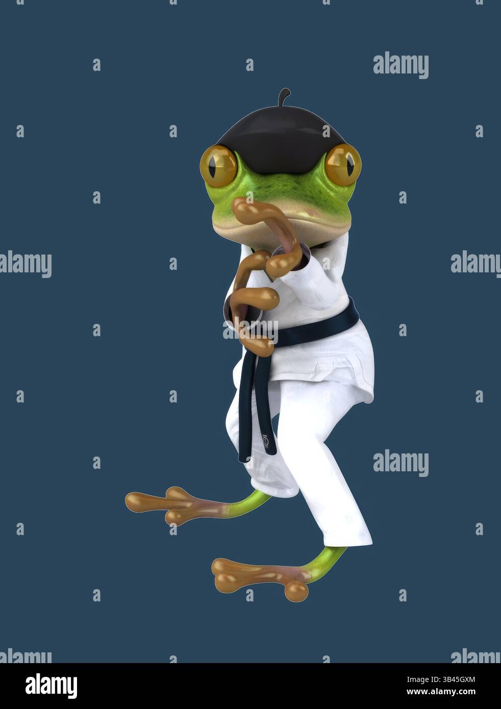 Fun 3D cartoon karateka frog Stock Photo - Alamy