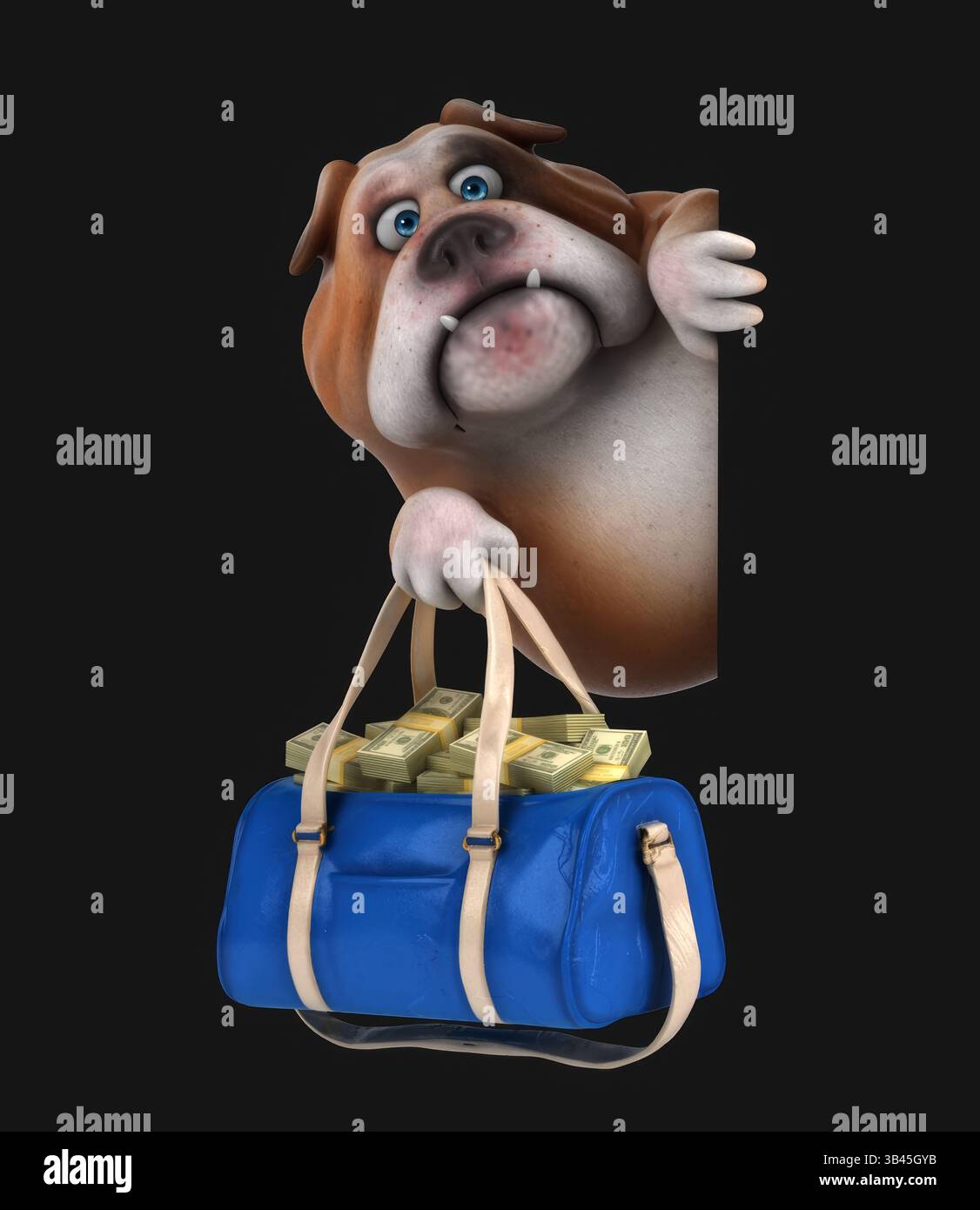 Fun 3D cartoon dog with a bag of money Stock Photo - Alamy