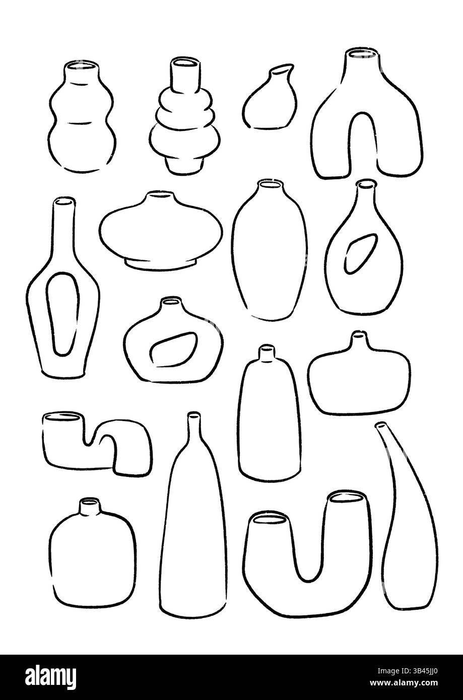 Minimalist abstract vases set. Hand drawn modern ceramic shapes in line ...