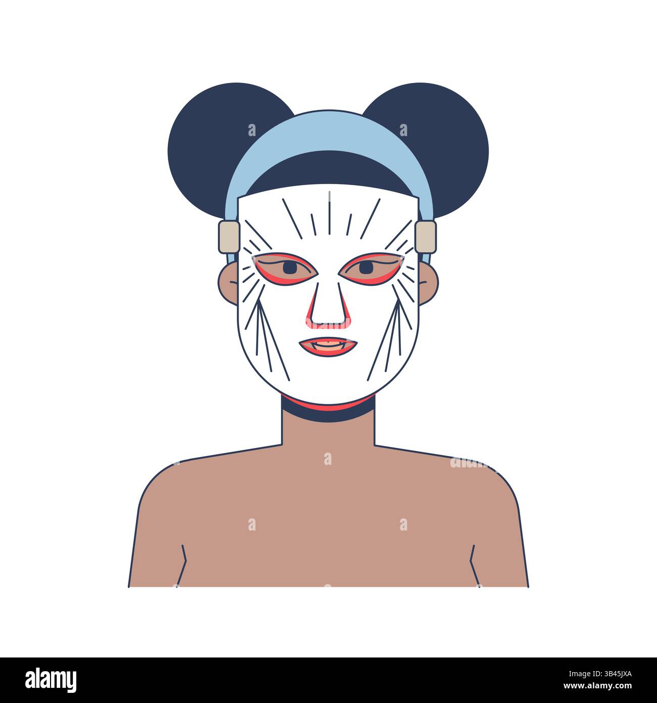 Black woman wearing LED light therapy mask 2D vector illustration Stock ...