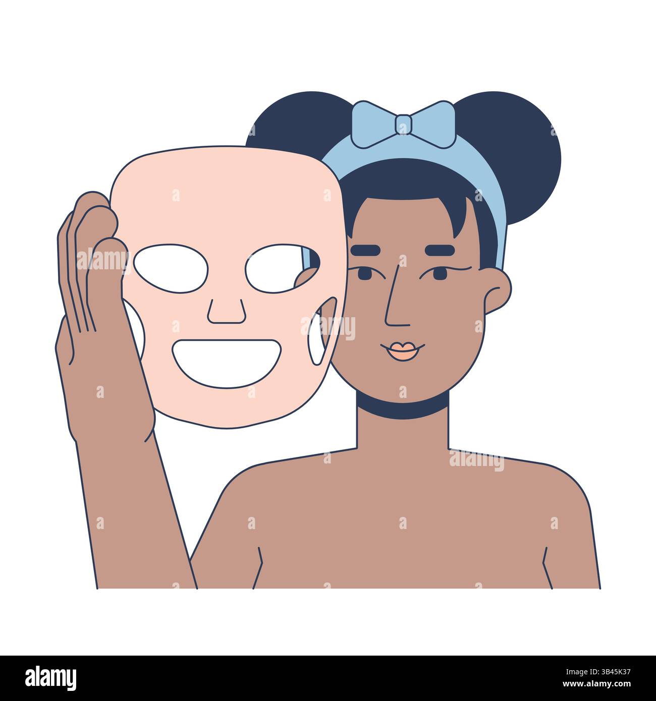 Black woman using sheet mask for skincare routine 2D vector ...