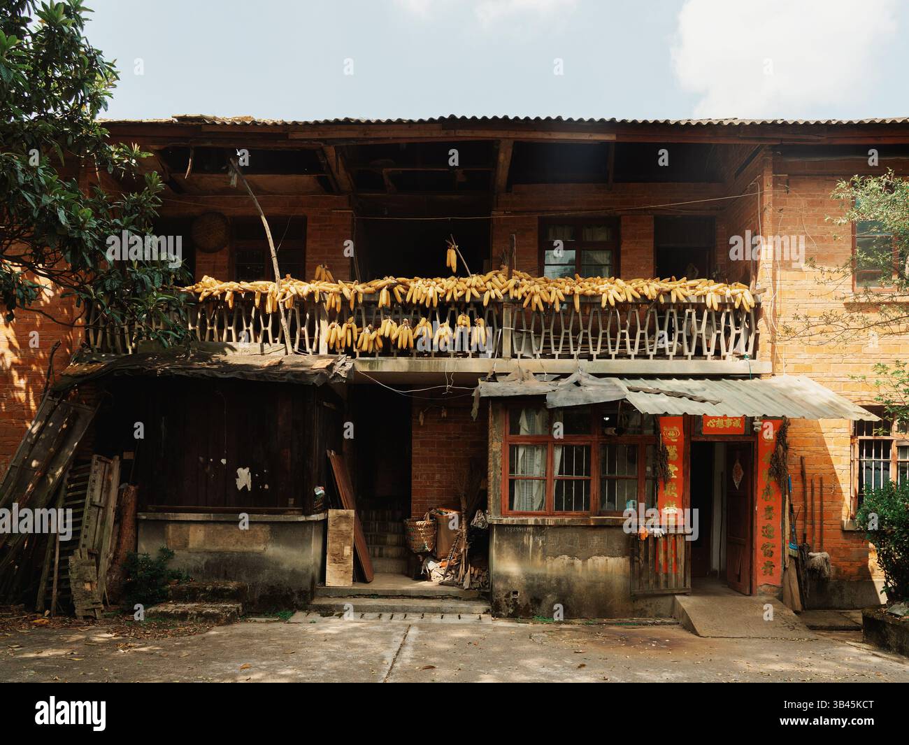 Traditional Rural House with Dried Corn on Balcony in Guizhou, China ...