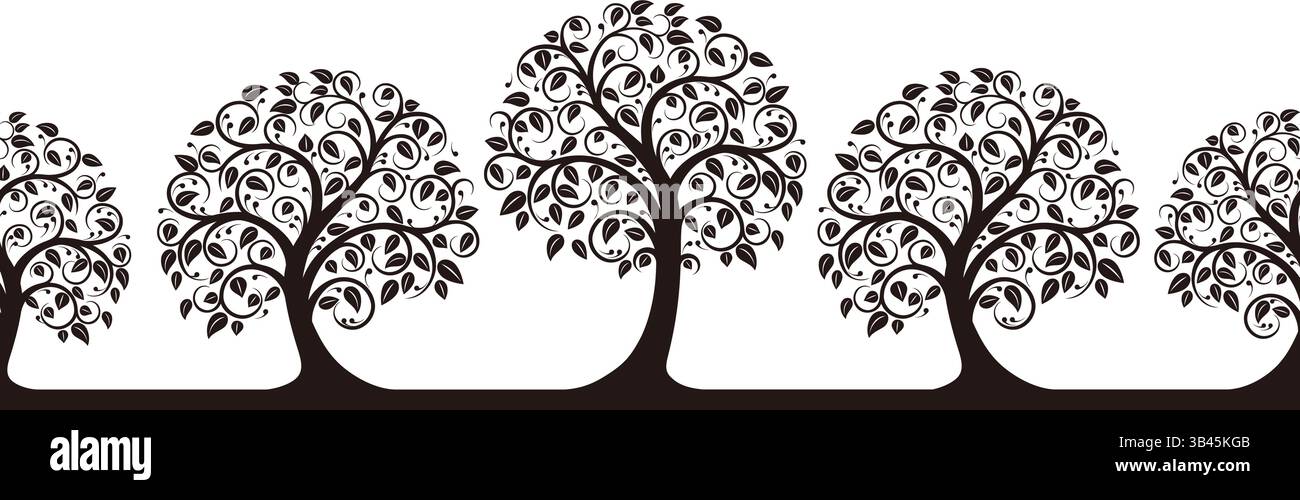 Vector Monochrome Seamless Row Of Trees Silhouette Illustration ...