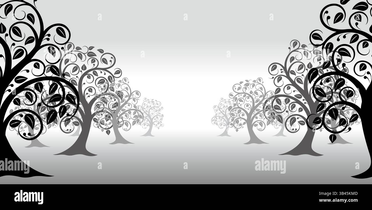 Vector Monochrome Seamless Tree Silhouette Illustration. Horizontally ...